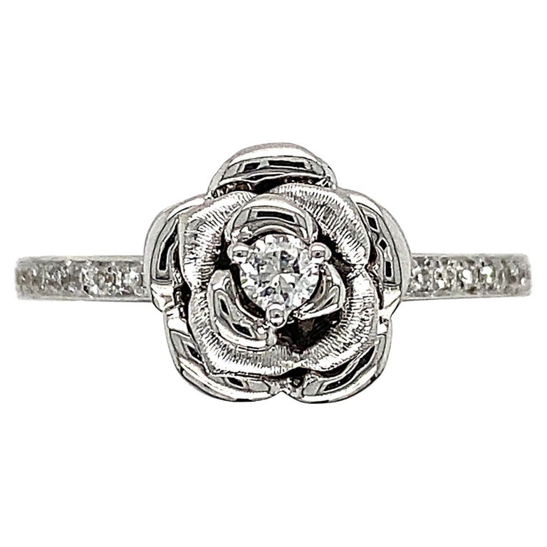 Dilys' Blooming Rose Diamond Ring in 18K White Gold For Sale at 1stDibs