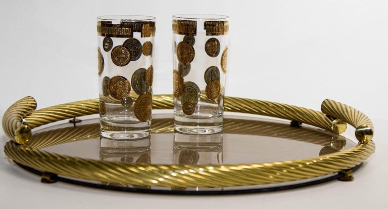 Dimart Brass Italian Round Tray with Smoked Glass 1980s For Sale at 1stDibs