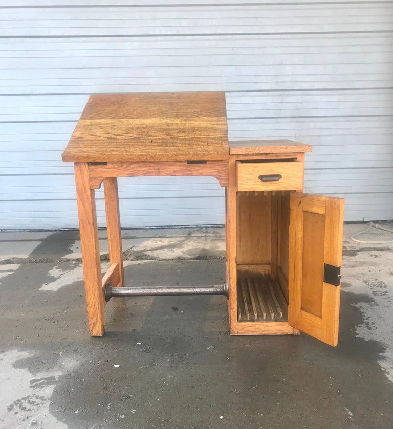 Diminutive Antique Oak Architects Desk / Drafting Table, Adjustable Top ...