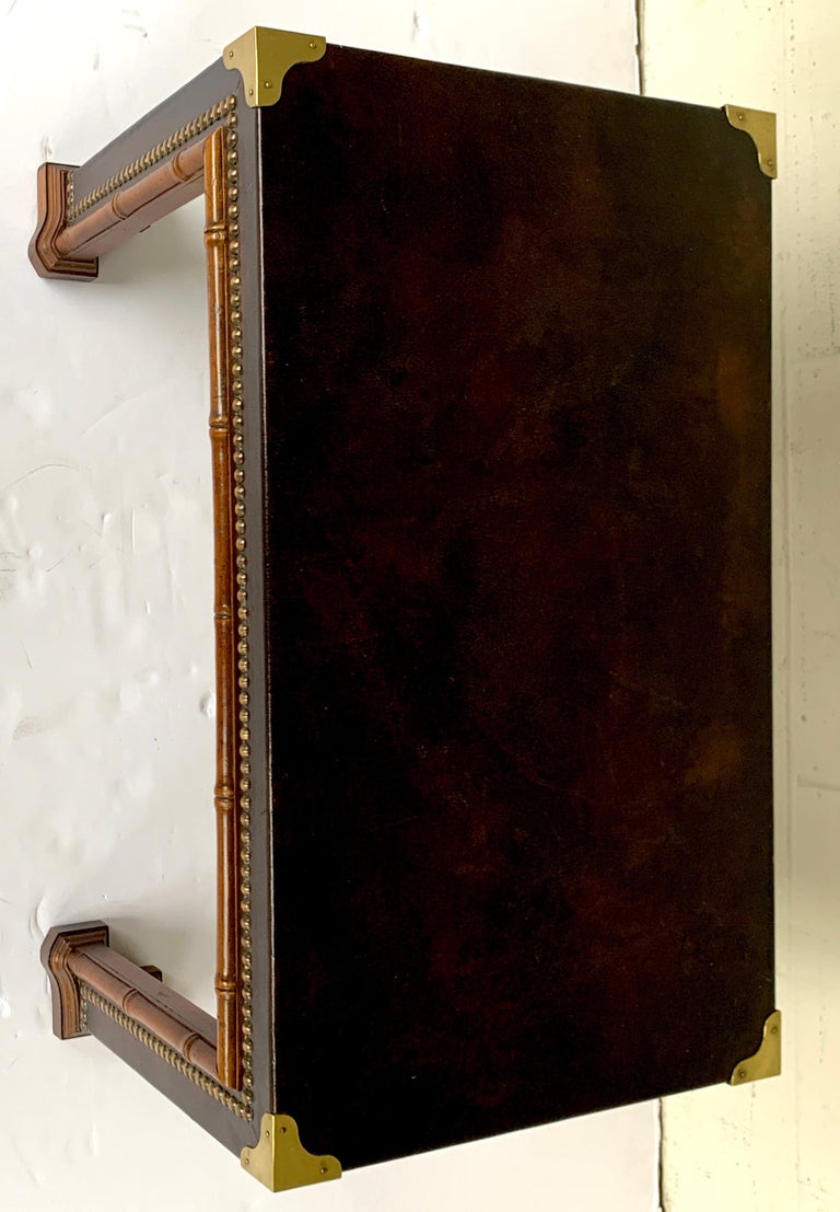 Diminutive Faux Bamboo Brass Studded and Leather Coffee Table For Sale ...