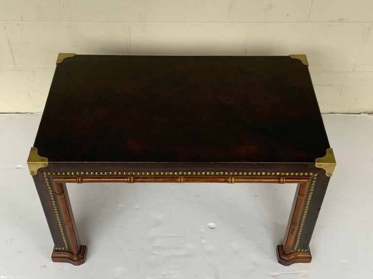 Diminutive Faux Bamboo Brass Studded and Leather Coffee Table For Sale ...
