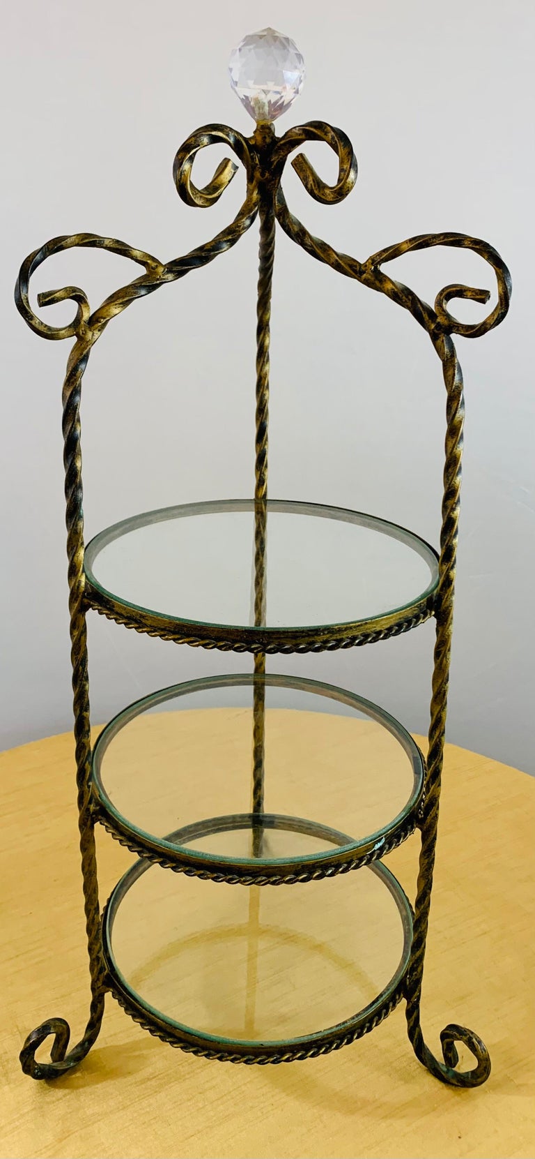 Diminutive French Wrought Iron Decorative Étagère with Round Glass ...