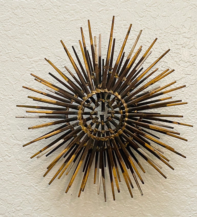 Diminutive Gilt Iron Two-Tier Sunburst Wall Sculpture by William Bowie ...