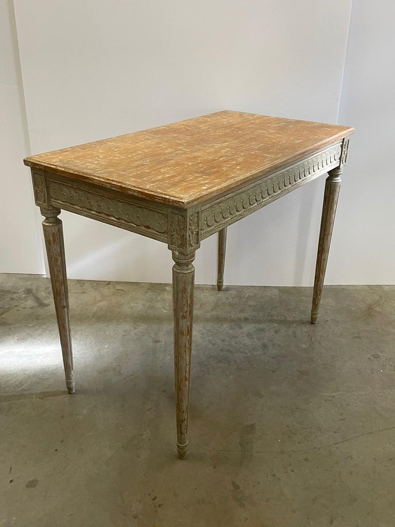 Diminutive Lovely Light Green Painted Carved English Table Writing Desk ...