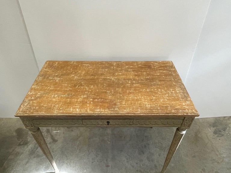 Diminutive Lovely Light Green Painted Carved English Table Writing Desk ...