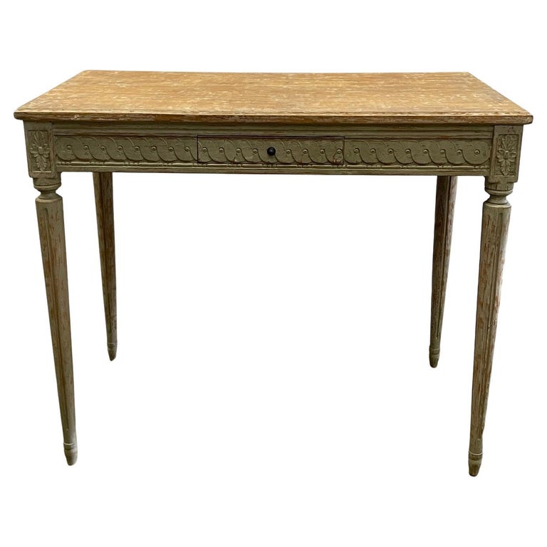 Diminutive Lovely Light Green Painted Carved English Table Writing Desk ...