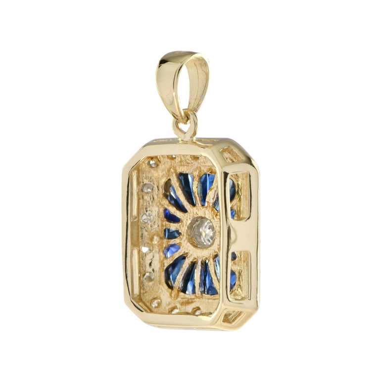 Diamond and Sapphire Art Deco Style Octagon Pendant in 14k Two Tone ...