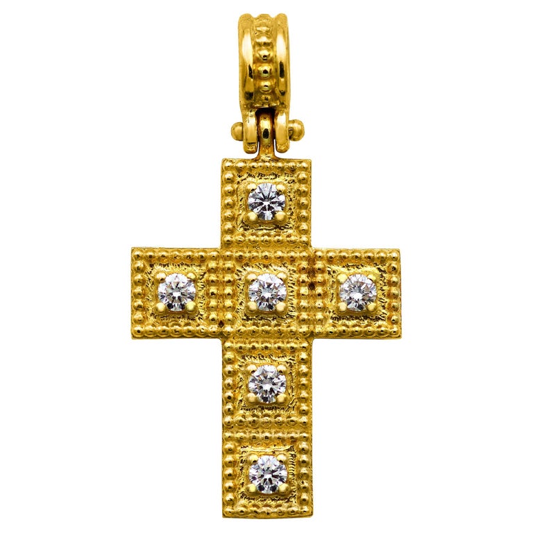 Dimos 18k Gold Cross Pendant with Diamonds For Sale at 1stDibs