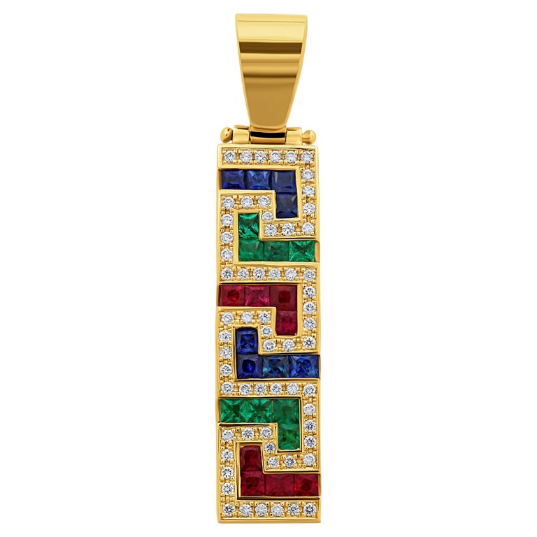 Dimos 18k Gold Greek Key Cocktail Pendant For Sale at 1stDibs