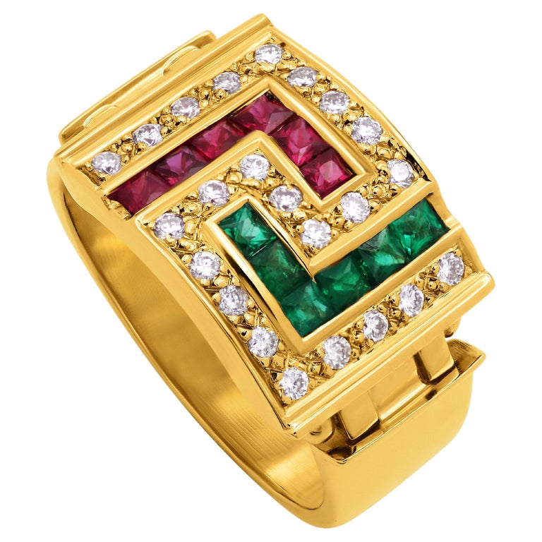 Dimos 18k Gold Greek Key Cocktail Ring For Sale at 1stDibs