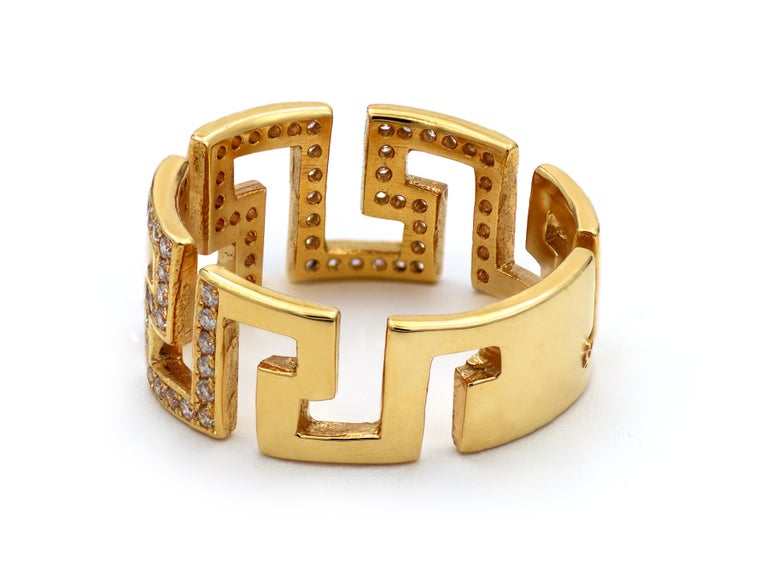 Dimos 18k Gold Greek Key Diamonds Band Ring For Sale at 1stDibs