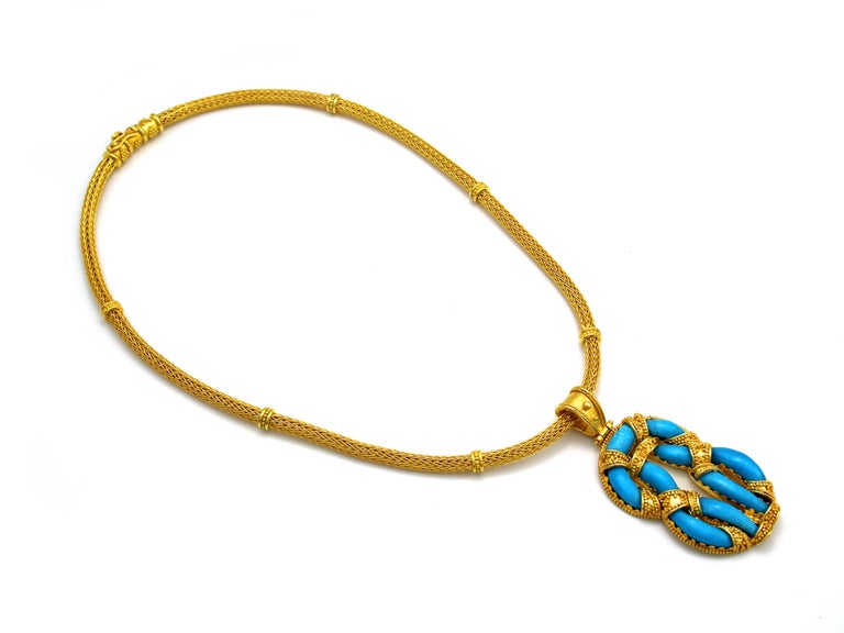 Dimos 18k Gold Knitted Necklace with Hercules Knot Pendant at 1stDibs