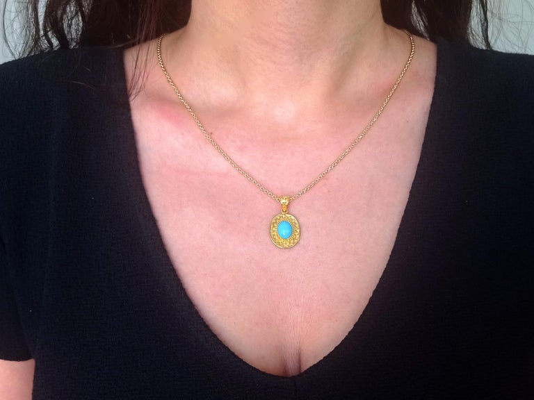 Dimos 18k Gold Turquoise Granulations Pendant at 1stDibs