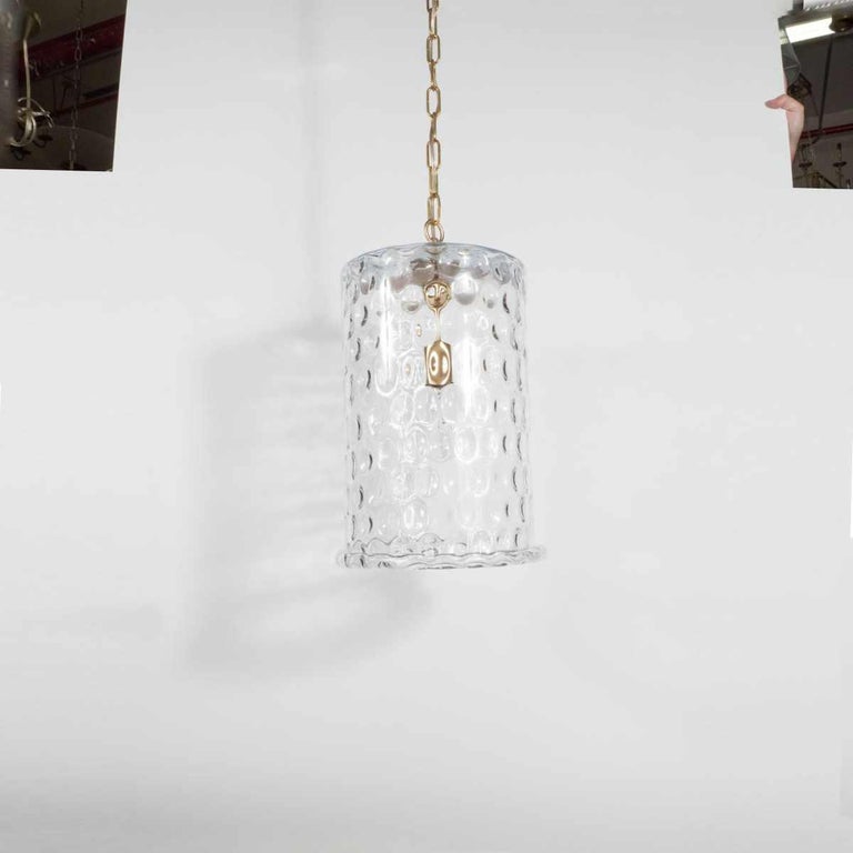 Dimpled Cylindrical Glass Pendant Fixture For Sale at 1stDibs