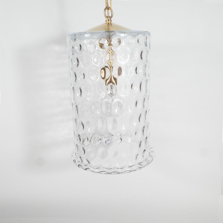 Dimpled Cylindrical Glass Pendant Fixture For Sale at 1stDibs