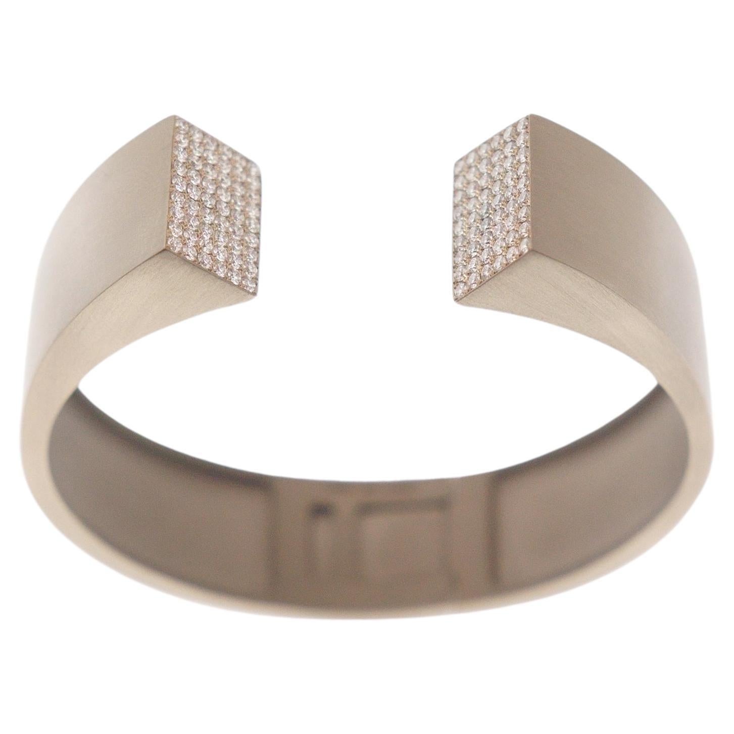 Dina Kamal, Twin Cuff, 18k Beige Gold with Natural White Diamonds For ...