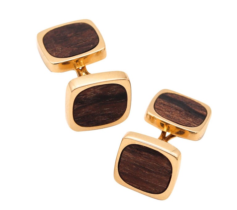 Dinh Van Paris 1970 Pair of Geometric Cufflinks in 18Kt Gold with Rose ...