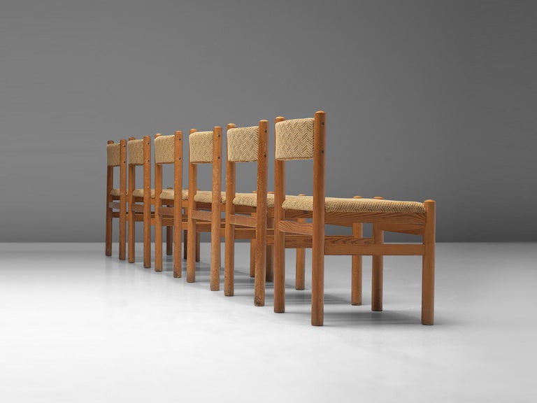 Dining Chairs by TON in Pine and Beige Upholstery For Sale at 1stDibs