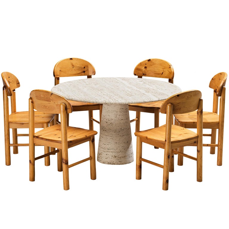 Dining Room Set with Dining Table in Travertine and Daumiller Chairs ...