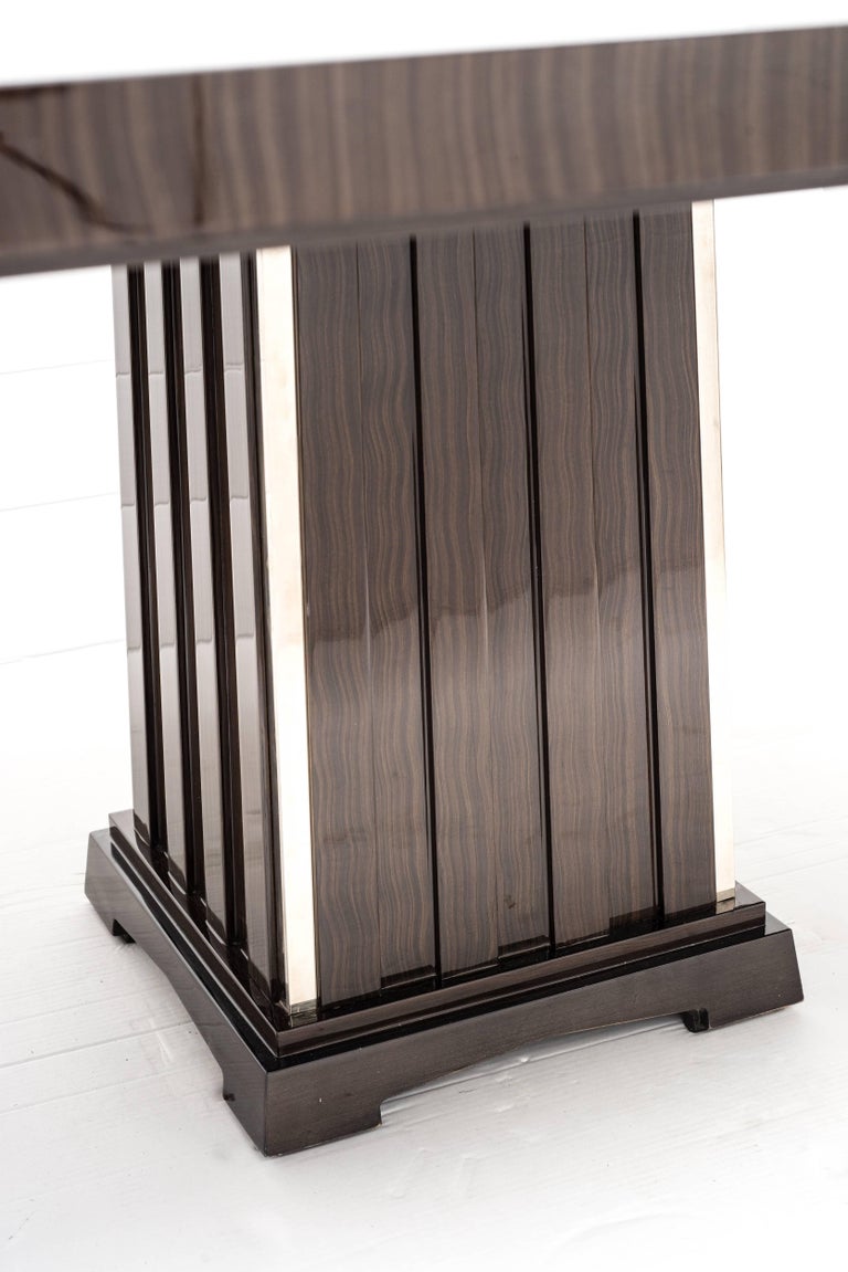 Dining Room Table Veneer Wood Square Top and Base with Chrome Inserts ...