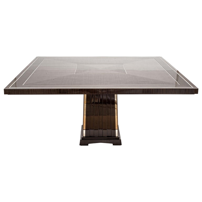 Dining Room Table Veneer Wood Square Top and Base with Chrome Inserts ...