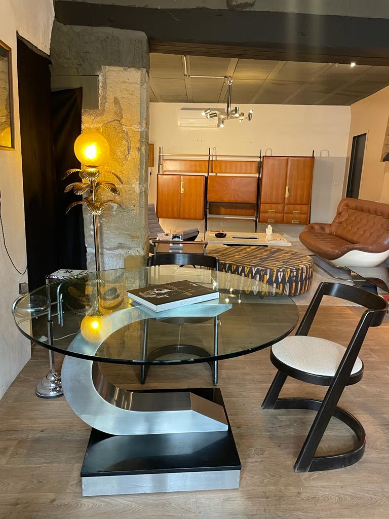 Dining Table by Willy Rizzo for Mario Sabot, Italy 1970, Steel, Glass ...