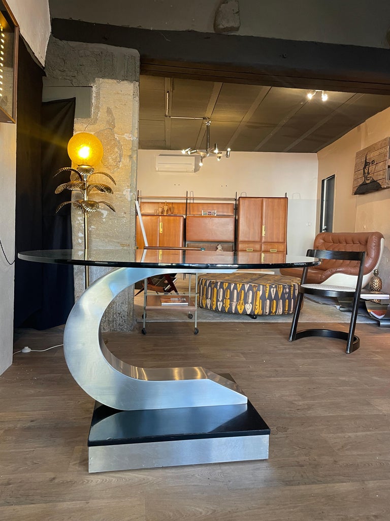 Dining Table by Willy Rizzo for Mario Sabot, Italy 1970, Steel, Glass ...