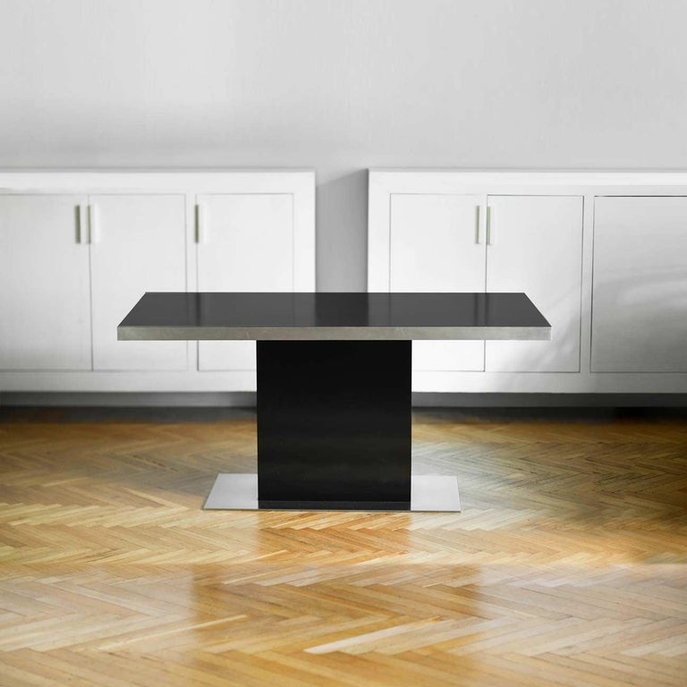 Dining Table in Black Lacquered Wood and Satin Metal from the 70s For ...