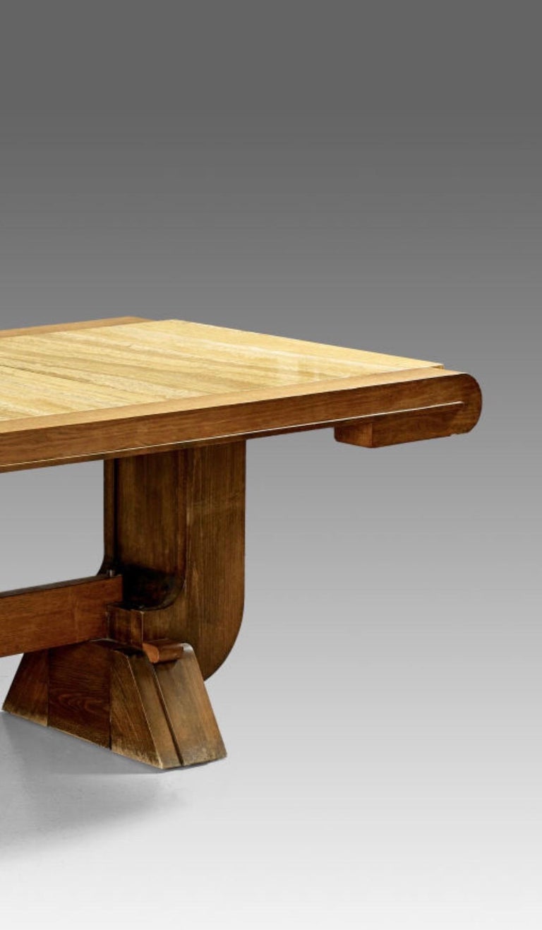 Dining Table in Oak and Travertine Stone For Sale at 1stDibs