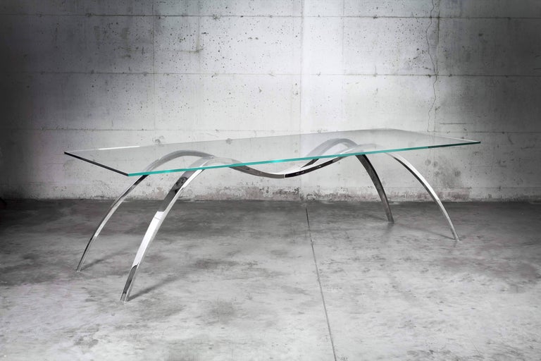 Dining Desk Table Organic Shape Spider Glass Crystal Mirror Steel ...