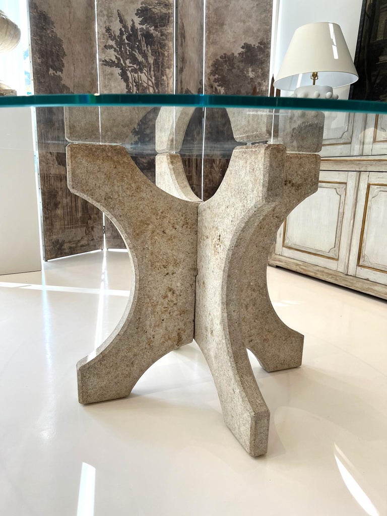 Contemporary Dining Table with Reconstituted Stone and Glass Top at 1stDibs