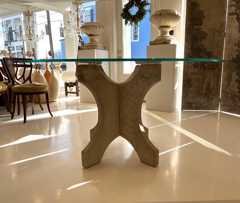 Contemporary Dining Table with Reconstituted Stone and Glass Top at 1stDibs
