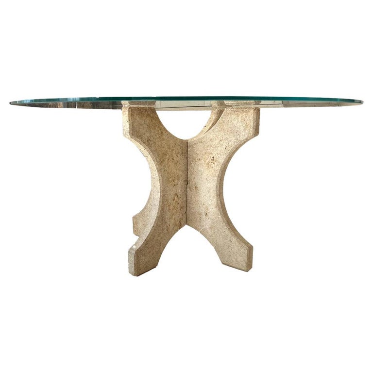 Contemporary Dining Table with Reconstituted Stone and Glass Top at 1stDibs