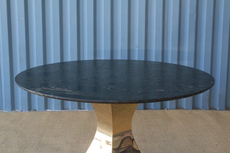 Dining Table with Quartz Stone Top on a Brass Plated Base at 1stDibs