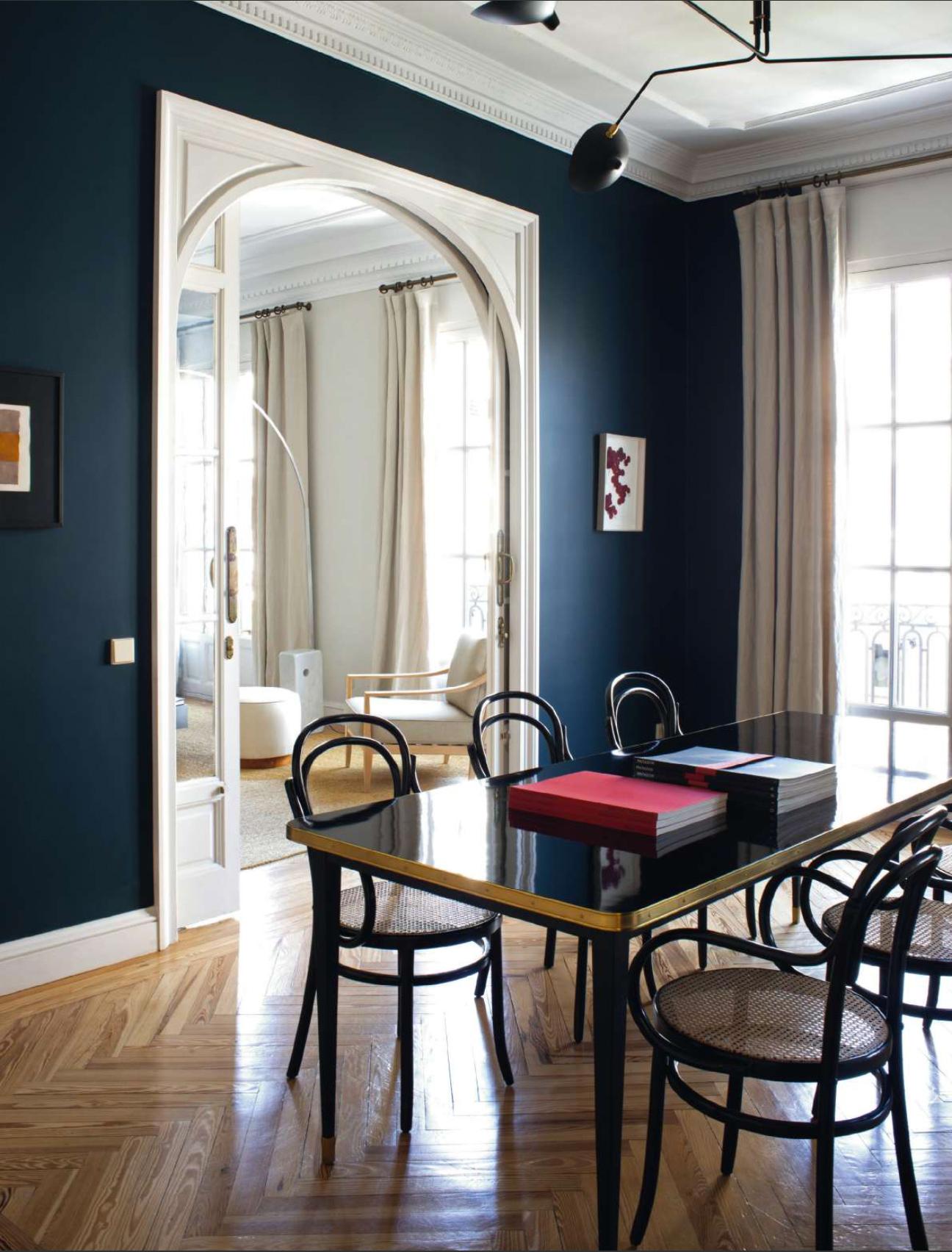 Dinning Table, High Gloss Laminate, Brass, Conic Legs, Navy Night Sea ...