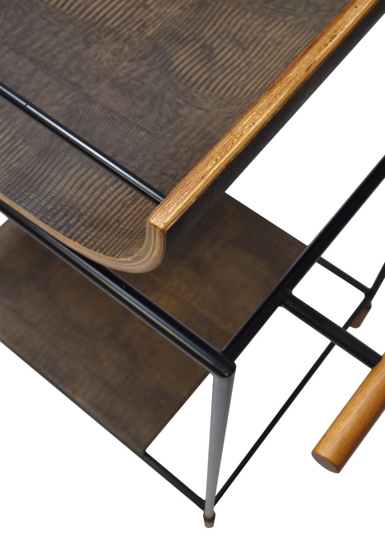 Dionízio Bar Cart in Black Carbon Steel Natural Wood and Leather For ...