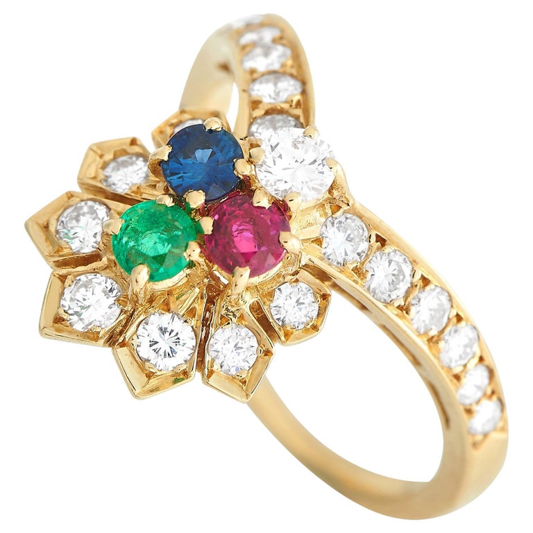 Dior 18k Yellow Gold 0.65 Carat Diamond, Ruby, Emerald and Sapphire Ring For Sale at 1stDibs