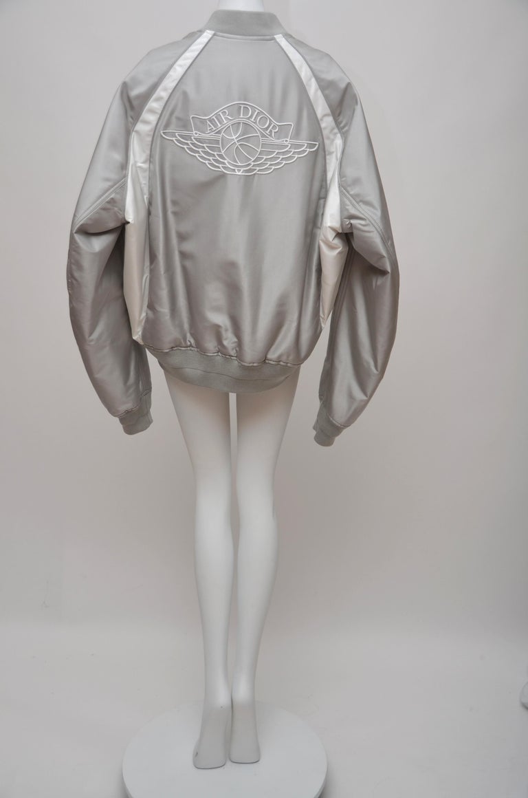 Dior Air Grey Silver Silk Bomber Jacket Size 50 New With Tags 100% ...
