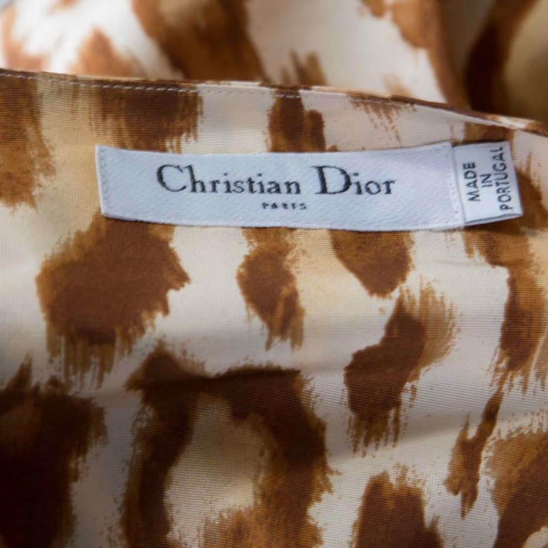 Dior Beige Animal Printed Bow Detail Peplum Wrap Top M For Sale at 1stDibs