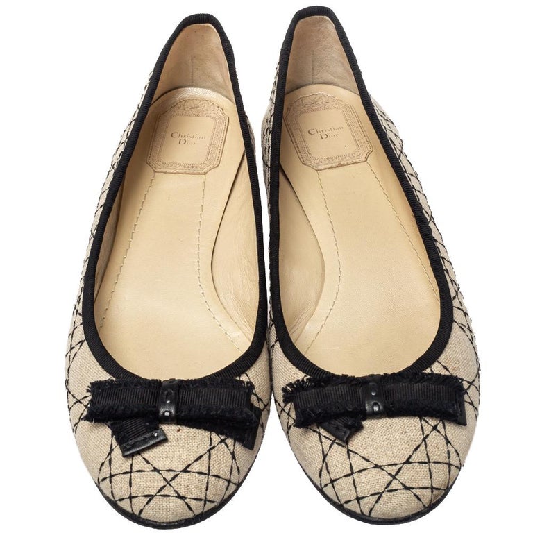 Dior Beige/Black Fabric Ballet Flats Size 40 at 1stDibs