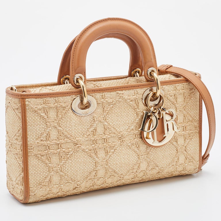 Dior Beige/Brown Cannage Raffia and Leather Lady D-Joy Bag For Sale at ...