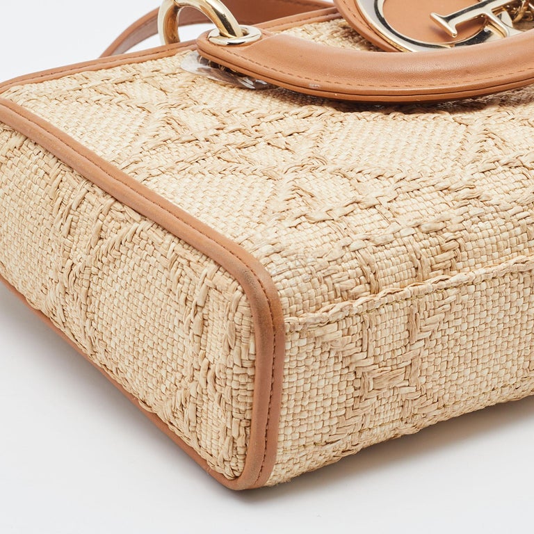 Dior Beige/Brown Cannage Raffia and Leather Lady D-Joy Bag For Sale at ...