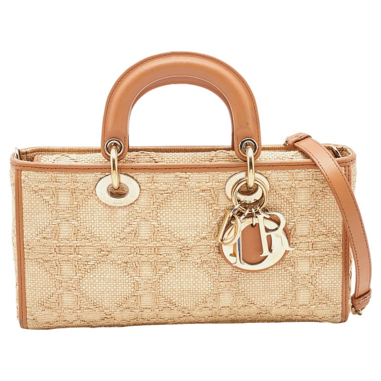 Dior Beige/Brown Cannage Raffia and Leather Lady D-Joy Bag For Sale at ...