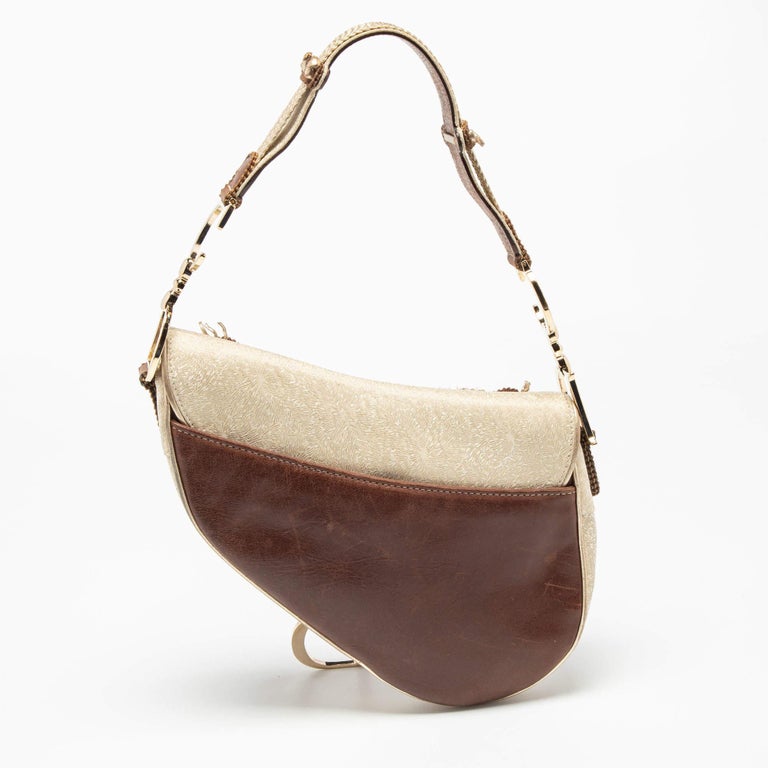 Dior Beige/Brown Leather and Fabric Limited Edition Saddle Bag For Sale ...