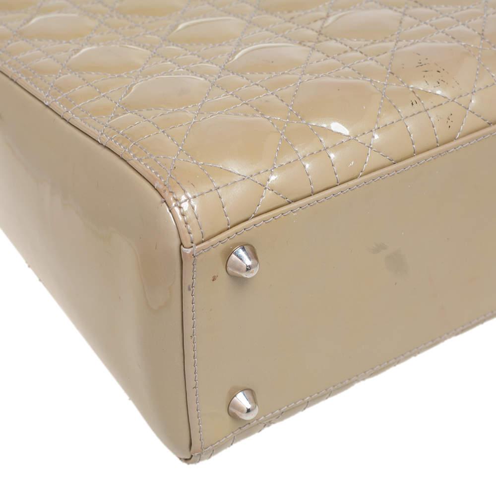 Dior Beige Cannage Patent Leather Large Lady Dior Tote at 1stDibs