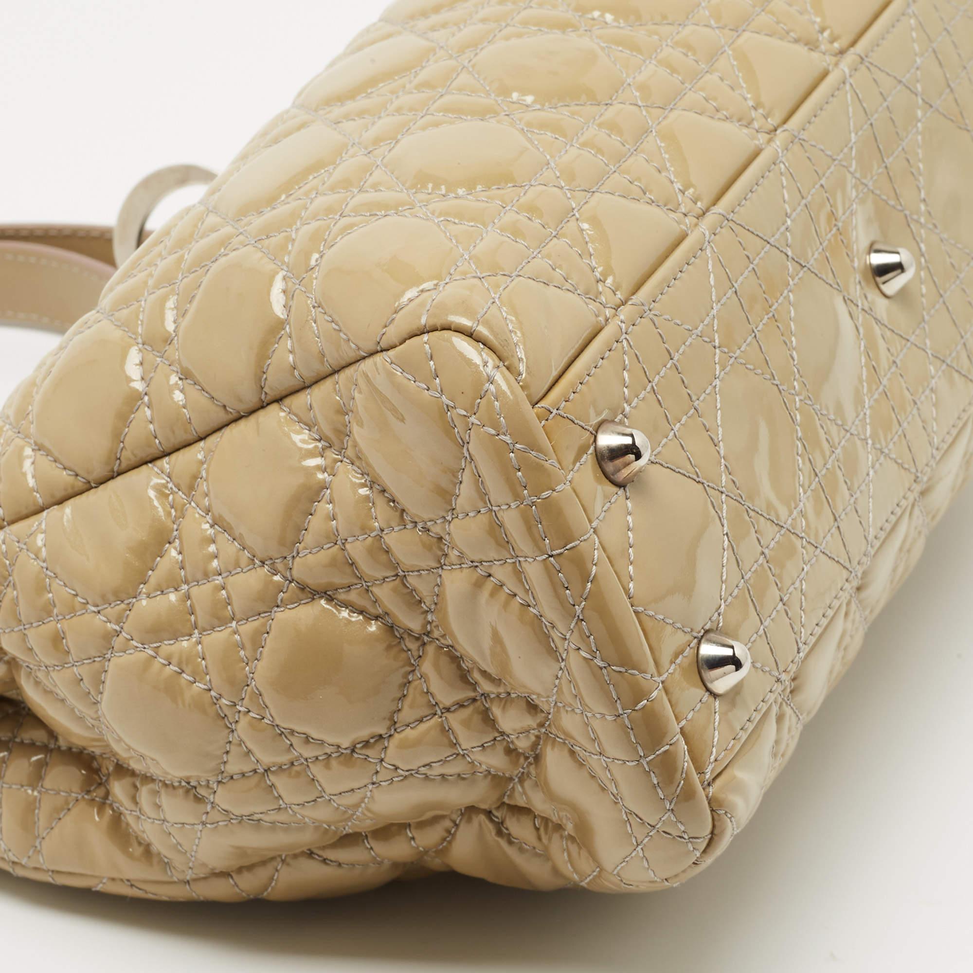 Dior Beige Cannage Patent Leather Small Soft Lady Dior Tote For Sale at ...