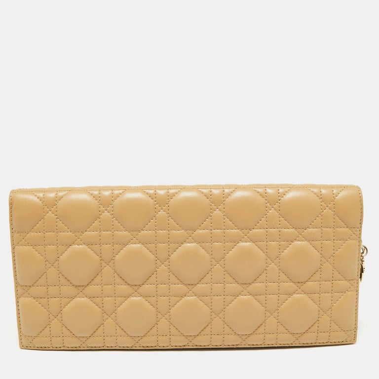 Dior Beige Cannage Quilted Leather Lady Dior Chain Clutch at 1stDibs