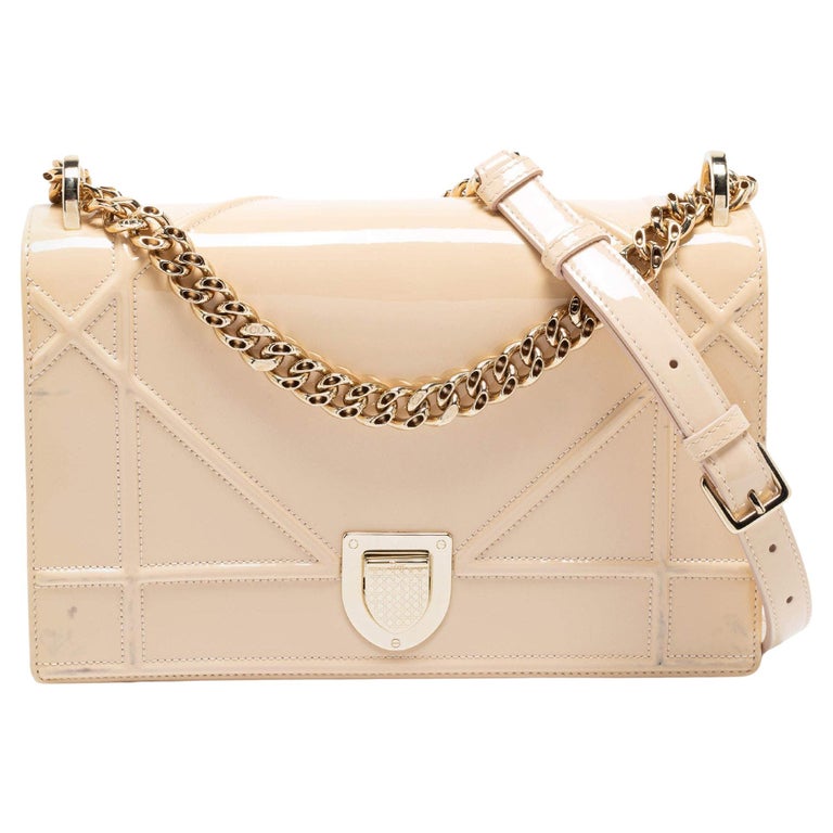 Dior Beige Patent Leather Medium Diorama Shoulder Bag For Sale at 1stDibs