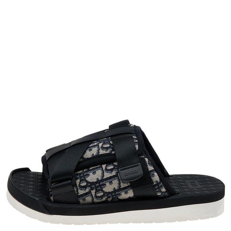 Dior Black/Beige Canvas Slide Sandals Size 40 at 1stDibs | dior sandals ...