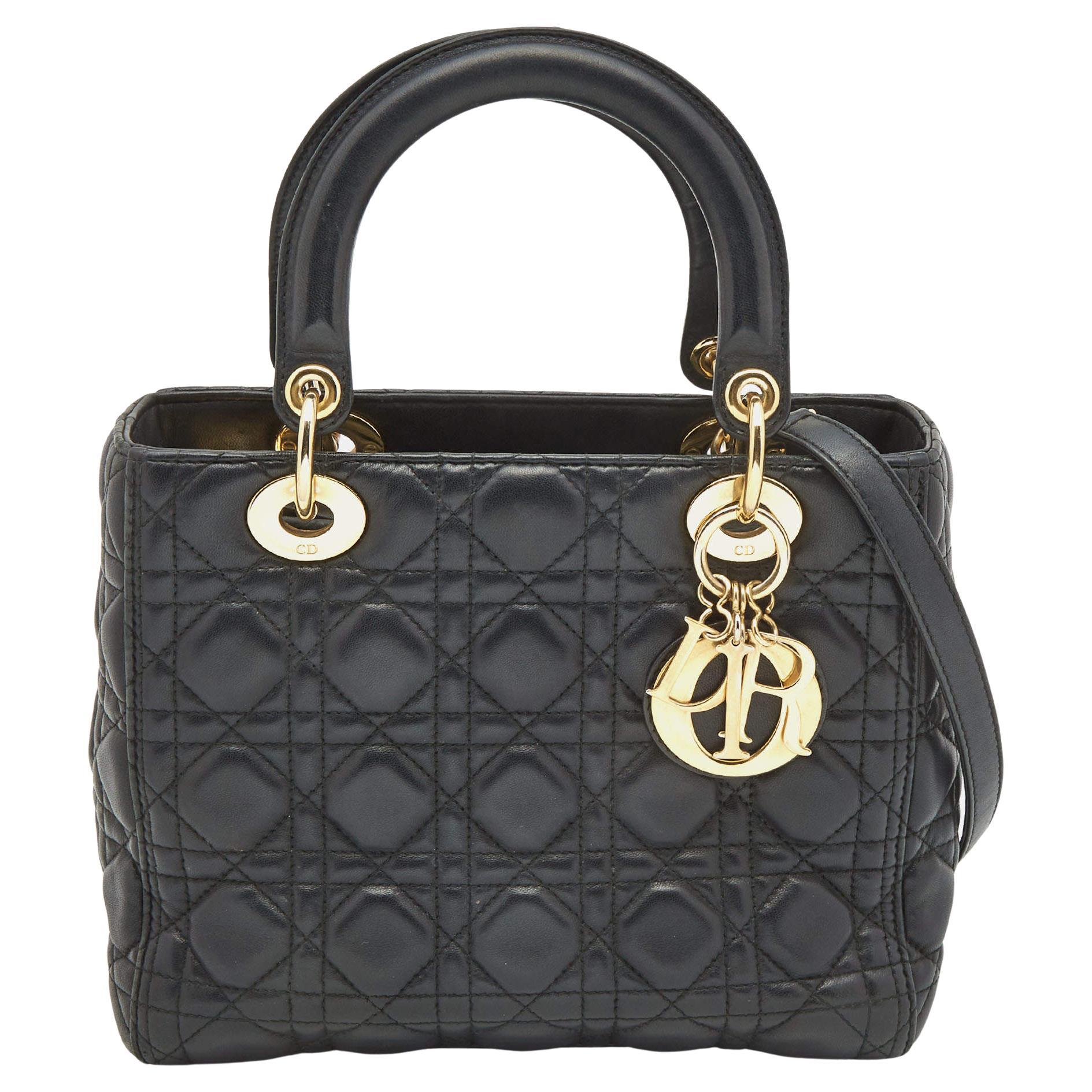 Dior Black Cannage Leather Medium Lady Dior Tote at 1stDibs